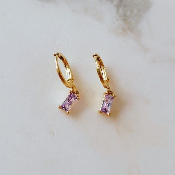 Jewelry | 735 Gold Tone Purple Rhinestone Huggies | Poshmark